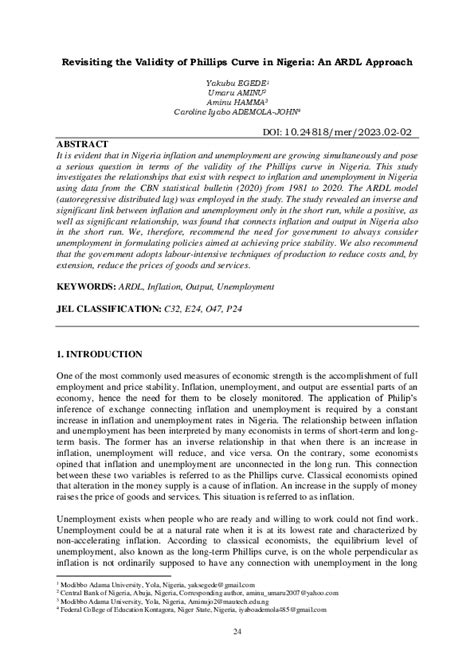 Pdf Revisiting The Validity Of Phillips Curve In Nigeria An Ardl Approach