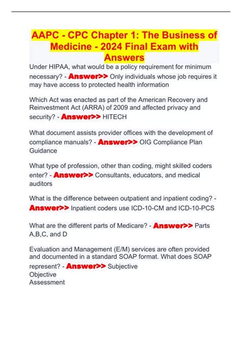 AAPC CPC Chapter The Business Of Medicine Final Exam With Answers AAPC Stuvia US