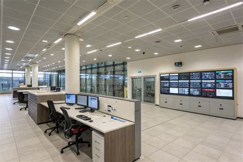 Empty Modern Security System Control Room With Multiple Displays Stock Illustration