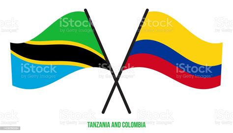 탄자니아와 콜롬비아 국기는 평평하고 흔들리는 스타일을 교차했습니다 공식 비율 올바른 색상 경제에 대한 스톡 벡터 아트 및 기타 이미지 Istock
