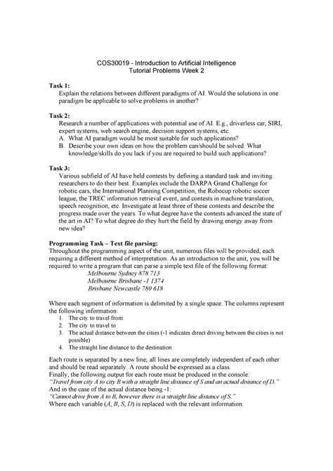 Tutorial Week 2 Cos30019 Introduction To Artificial Intelligence Tutorial Problems Week 2