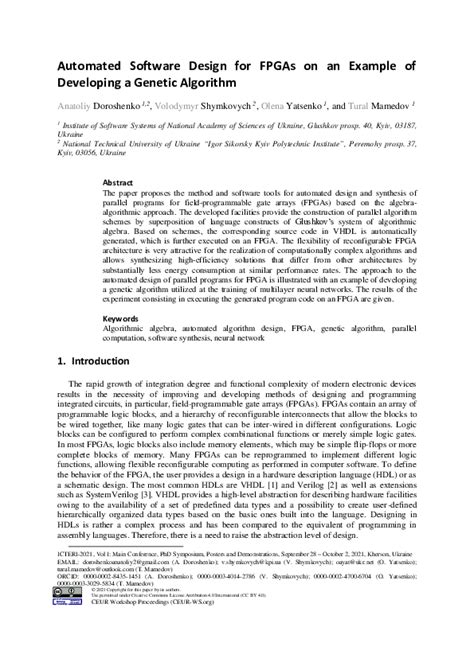 Pdf Automated Software Design For Fpgas On An Example Of Developing A Genetic Algorithm