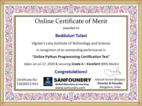 Tulasi Bodduluri On Linkedin Pythonprogramming Sanfoundry Onlinetest Certification Internship