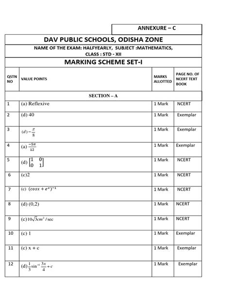 Xii Math Annexure C Set 1 Pdf