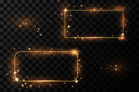 조명 효과와 벡터 황금 프레임입니다 빛나는 사각형 배너입니다 검은 투명 배경에 고립 벡터 일러스트 레이 션 Eps 10 10에 대한 스톡 벡터 아트 및 기타 이미지 Istock