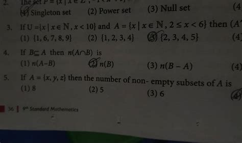 4 singleton set 2 power set 3 null set 3 if u {x∣x∈n x