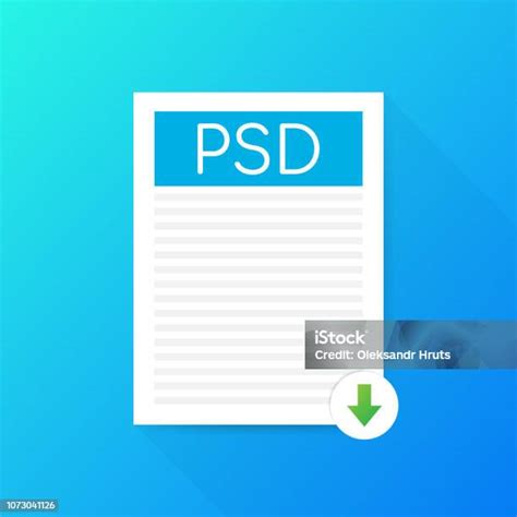 다운로드의 Psd 버튼 다운로드 문서 개념입니다 파일 Psd 레이블 및 화살표 표지판 벡터 일러스트입니다 0명에 대한 스톡 벡터