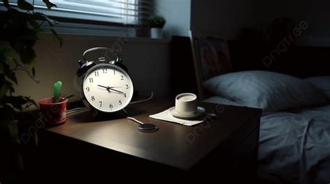 자명종과 작은 컵이 침대 옆 탁자 위에 있습니다 컴퓨터와 자명종 근무 시간 재택근무 배경 일러스트 및 사진 무료 다운로드 Pngtree