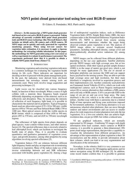 Pdf Ndvi Point Cloud Generator Tool Using Low Cost Rgb D Sensor