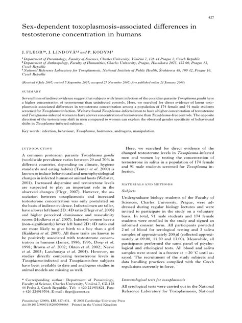 Sex Dependent Toxoplasmosis Associated D Pdf Immunology Medical Specialties