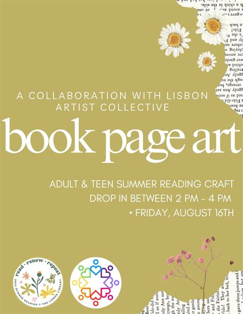 Adult And Teen Summer Reading Program Book Page Craft Collaboration With