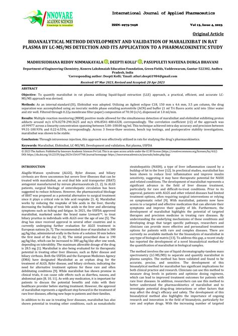Pdf Bioanalytical Method Development And Validation Of Maralixibat In