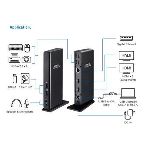 USB Type A C Dual Display Docking Station Gold Touch