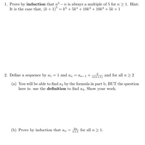 solved 1 prove by induction that n5−n is always a multiple