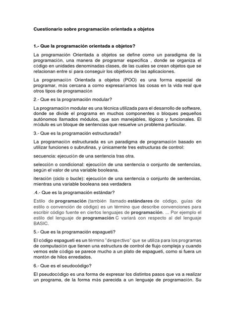 Programación Orientada A Objeto Pdf Objeto Informática