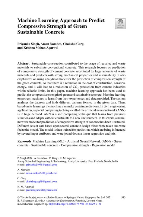 Pdf Machine Learning Approach To Predict Compressive Strength Of