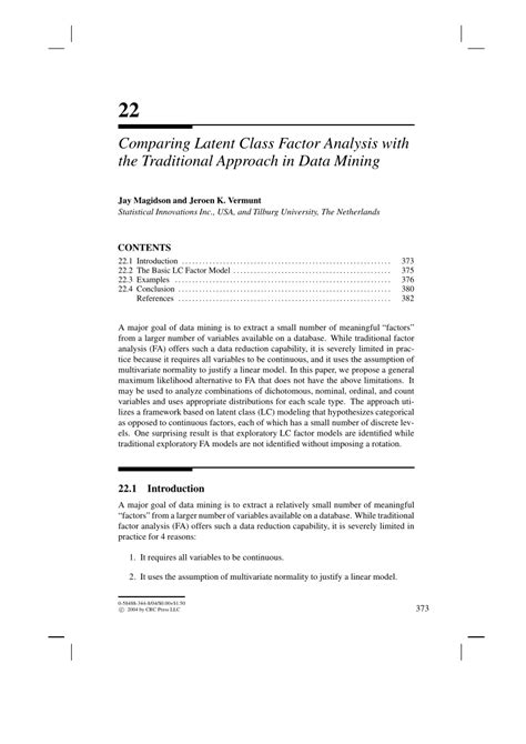 Pdf Comparing Latent Class Factor Analysis With The Traditional