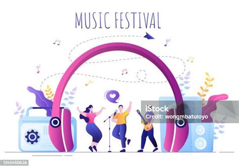 음악 축제 배경 벡터 일러스트 악기와 포스터 배너 또는 브로셔 템플릿에 대한 라이브 노래 공연 가수에 대한 스톡 벡터 아트 및