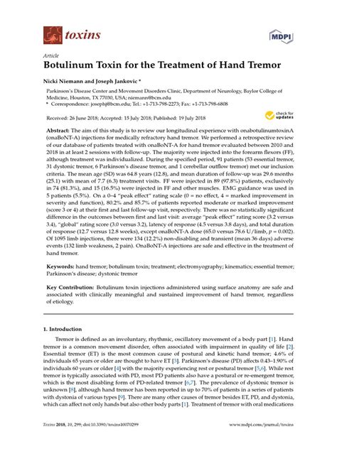 Botulinum Toxin For The Treatment Of Hand Tremor Pdf Dystonia