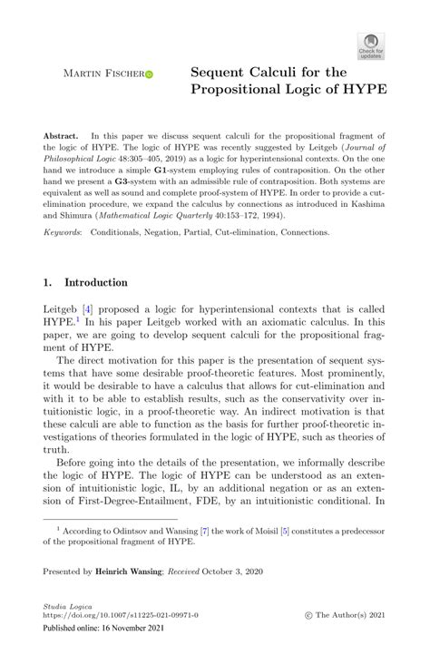 Pdf Sequent Calculi For The Propositional Logic Of Hype