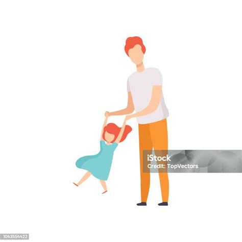 그녀의 손 아버지와 함께 좋은 시간을 보내고 그의 아이 들고 아빠 스윙 딸 흰색 배경에 그림을 벡터 가족에 대한 스톡 벡터 아트 및 기타 이미지 Istock