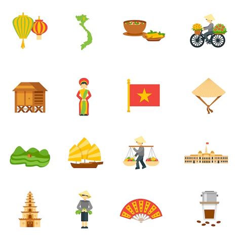 Vietnam Icons Set Free Vector