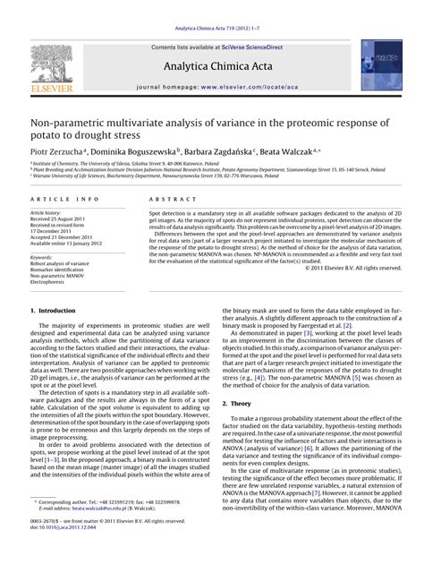 Pdf Non Parametric Multivariate Analysis Of Variance In The Proteomic
