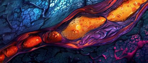 Diseased Artery Wall Laden With Plaque Under A Microscope Vivid Colors Photographic Style