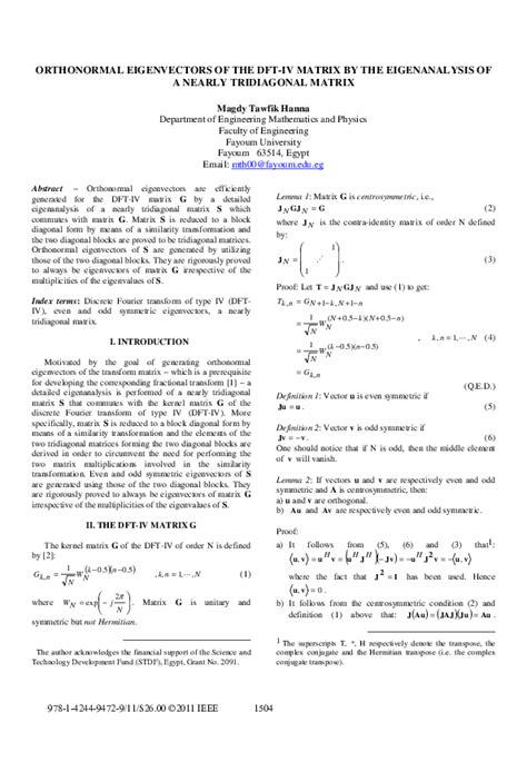 Pdf Orthonormal Eigenvectors Of The Dft Iv Matrix By The