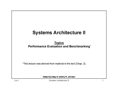 Lecture Slides On Performance Evaluation And Benchmarking Cs 282