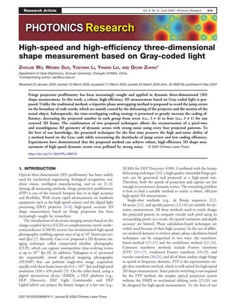 Pdf High Speed And High Efficiency Three Dimensional Shape Measurement Based On Gray Coded Light
