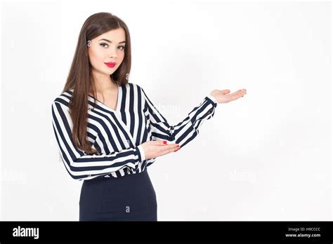 Beautiful Elegant Woman Showing Product Beautiful Girl Pointing To The