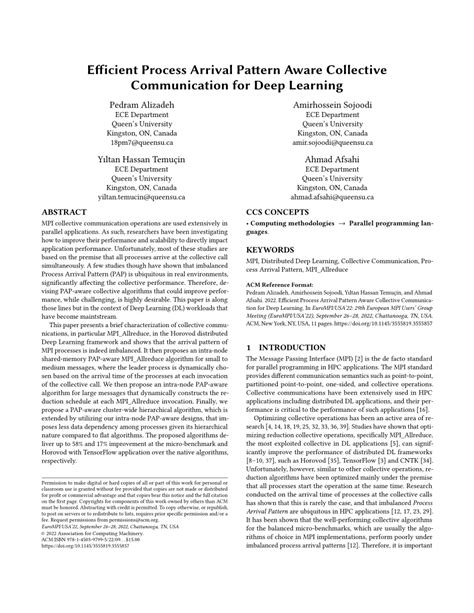 Pdf Efficient Process Arrival Pattern Aware Collective Communication For Deep Learning