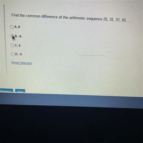 Find The Common Difference Of The Arithmetic Sequence 25 31 37 43oa