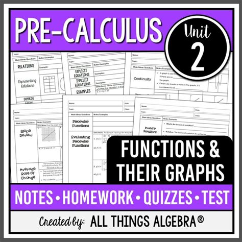 Pre Calculus Unit 2 Functions And Their Graphs All Things Algebra®