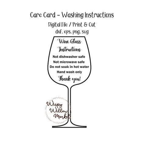 Wine Glass Care Card Washing Care Instruction Digital Etsy