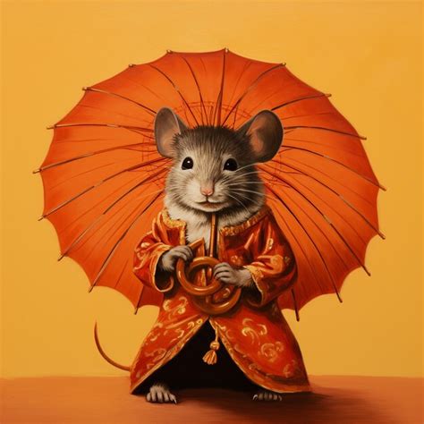 Premium Ai Image Illustration Of A Mouse Holding Chinesse Umbrella With A Bright Oran