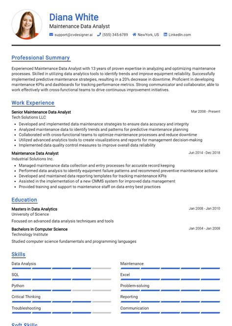 14 Maintenance Data Analyst Resume Examples And Templates For 2025