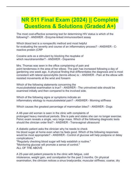 Nr 511 Final Exam 2024 Complete Questions And Solutions Graded A