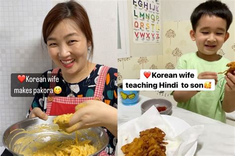 Viral Video Korean Mother Makes Pakoras Teaches Her Son Hindi Desi