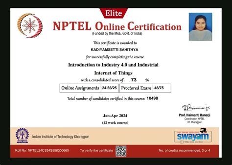 Sahithya Kadiyamsetti On Linkedin Nptel Industry4 Iot