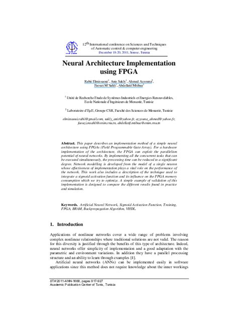 Pdf Neural Architecture Implementation Using Fpga