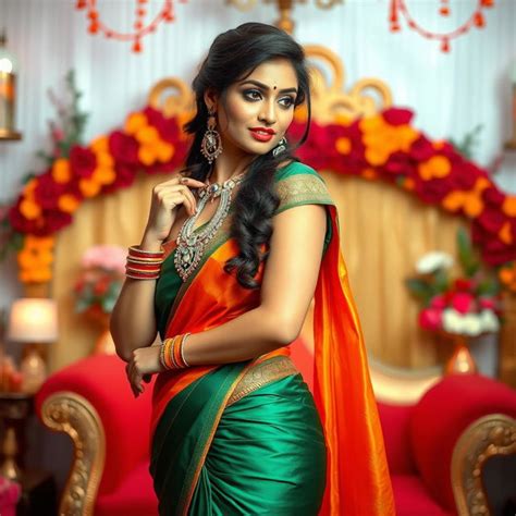Confident Indian Milf In Vibrant Saree