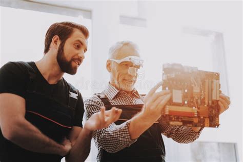 Two Men Checking Hardware Equipment From Pc Stock Image Image Of Power Element 123757331