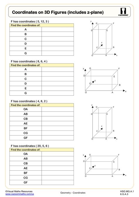 Coordinates On 3d Figures Includes Z Plane Worksheet Pre Calculus