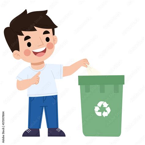 Illustration Of A Boy Throwing Trash Into The Dustbin Stock