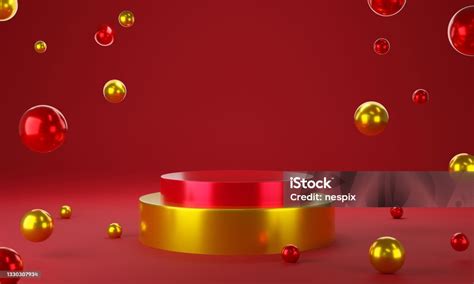 레드 골드 서클 제품 디스플레이 스테이지 또는 빈 연단 받침대 배경 3d 렌더링 0명에 대한 스톡 사진 및 기타 이미지 0명 3차원 형태 강단 Istock