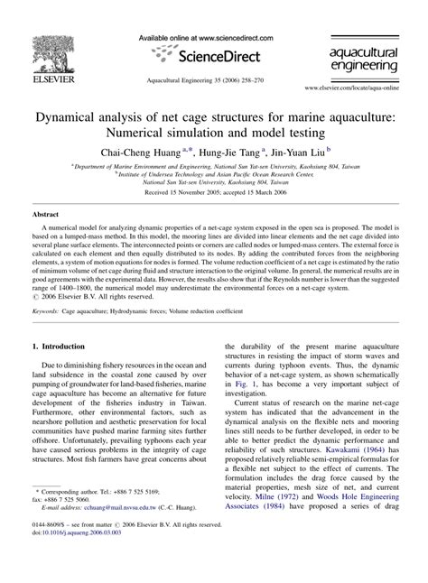 pdf dynamical analysis of net cage structures for marine aquaculture