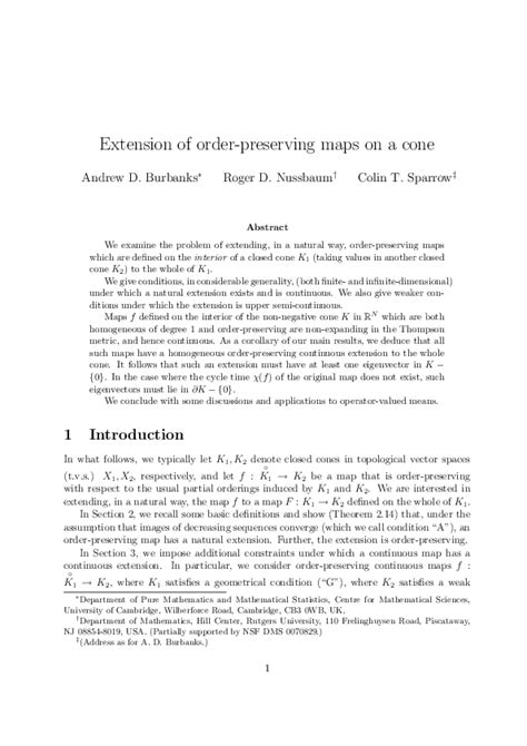 Pdf Extension Of Order Preserving Maps On A Cone