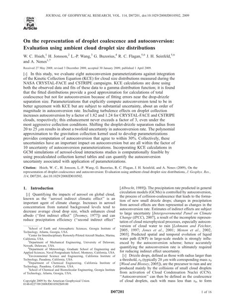 Pdf On The Representation Of Droplet Coalescence And Autoconversion Evaluation Using Ambient